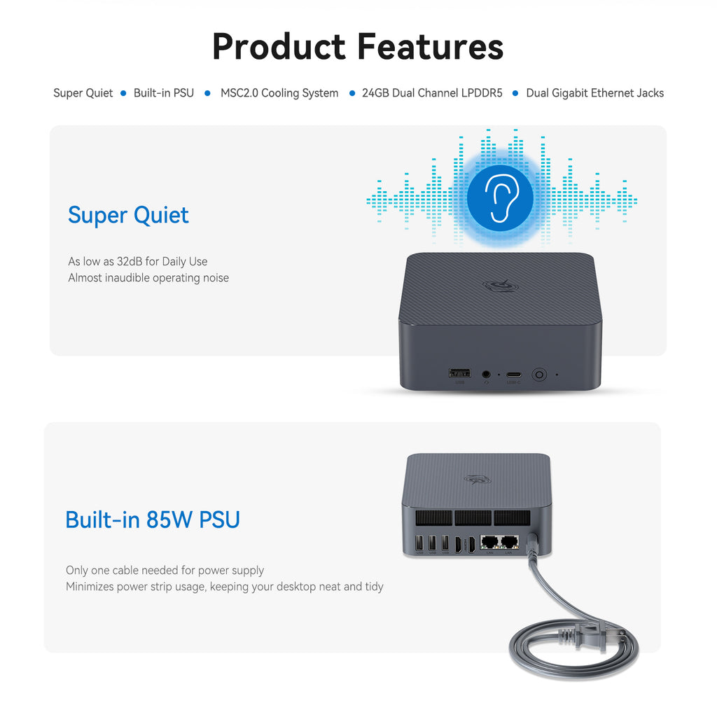 Beelink EQi12 Intel® Core™ 1220P/12450H/12650H, 24GB LPDDR5, 500GB/ITB