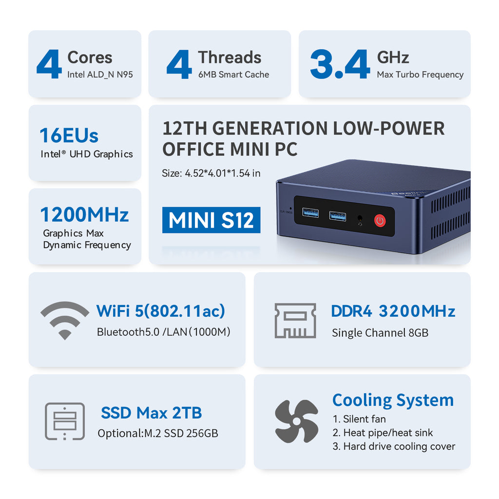 Beelink MINI S12 Intel® Alder Lake-N N95 Processor 4C/4T Up to 3.4GHz